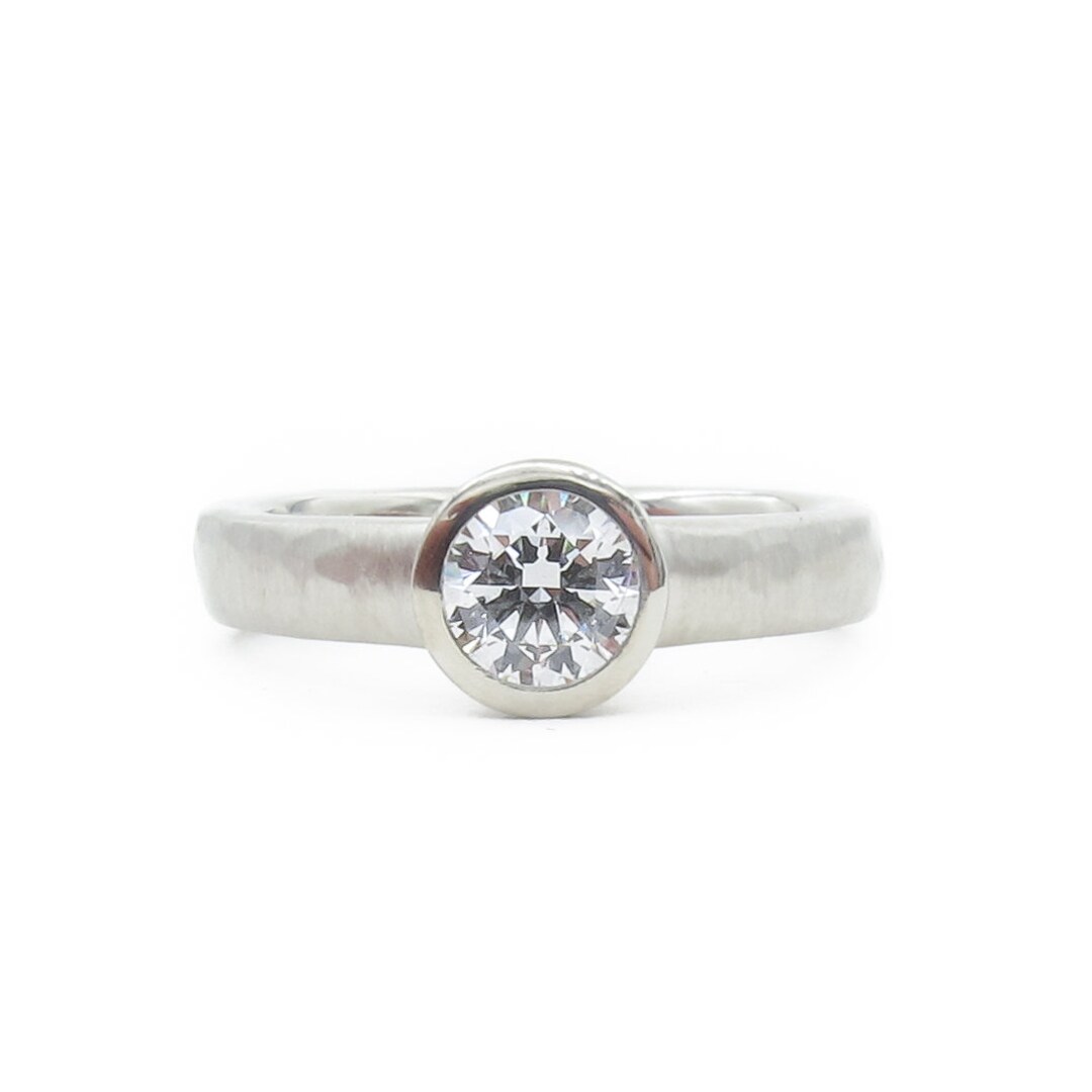 Bezel Set Diamond Engagement Ring With Hammered Texture, All Weather ...