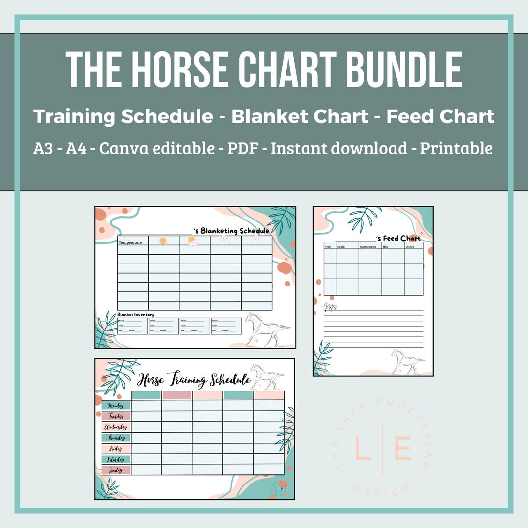 Ultimate Horse Chart Bundle.training Schedule, Feed Chart and Blanket ...