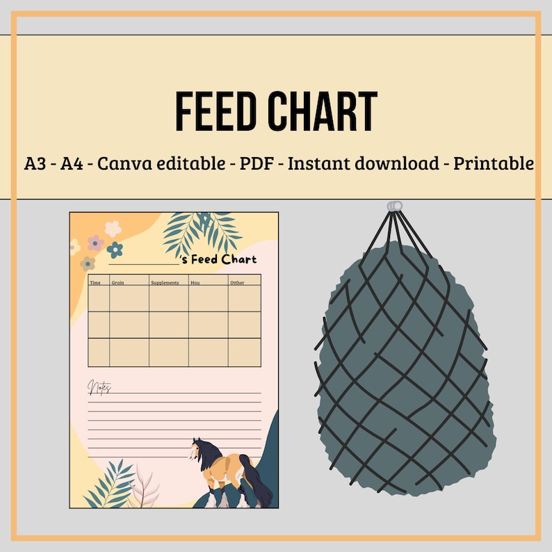 Horse Feeding Chart Schedule. Feed Chart Size A4 or A3. for Stall ...