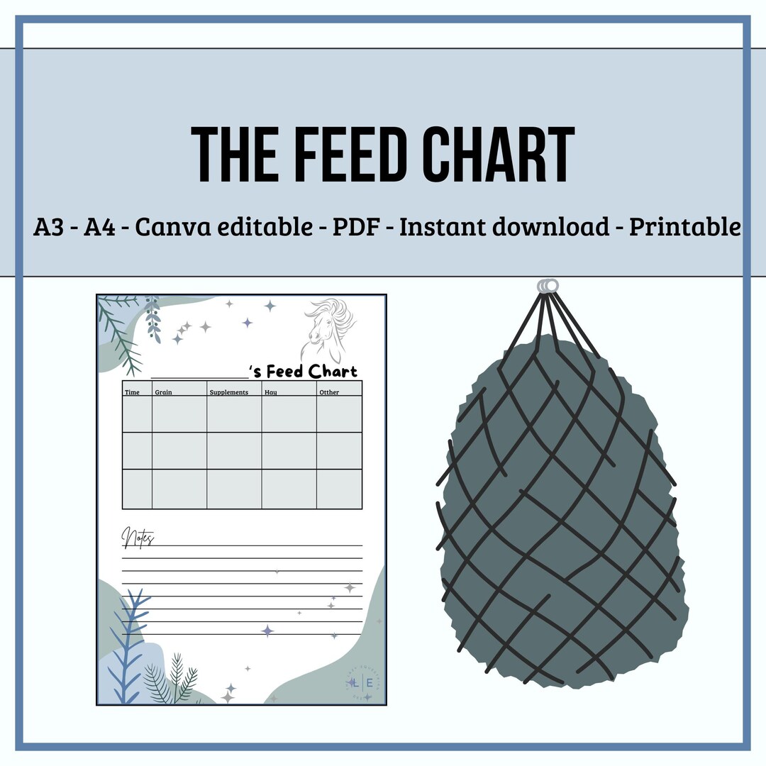 Horse Feeding Chart Schedule. Feed Chart Size A4 or A3. for Stall ...