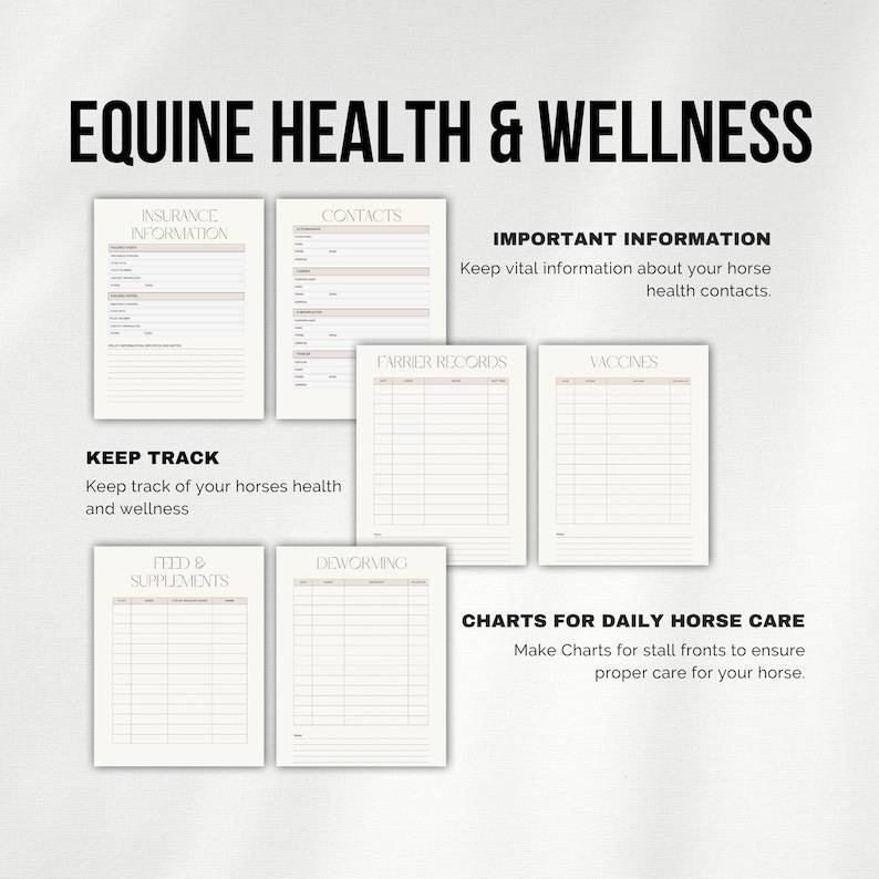 Horse Health Tracker Bundle. Equine Health and Wellness. Health Records ...