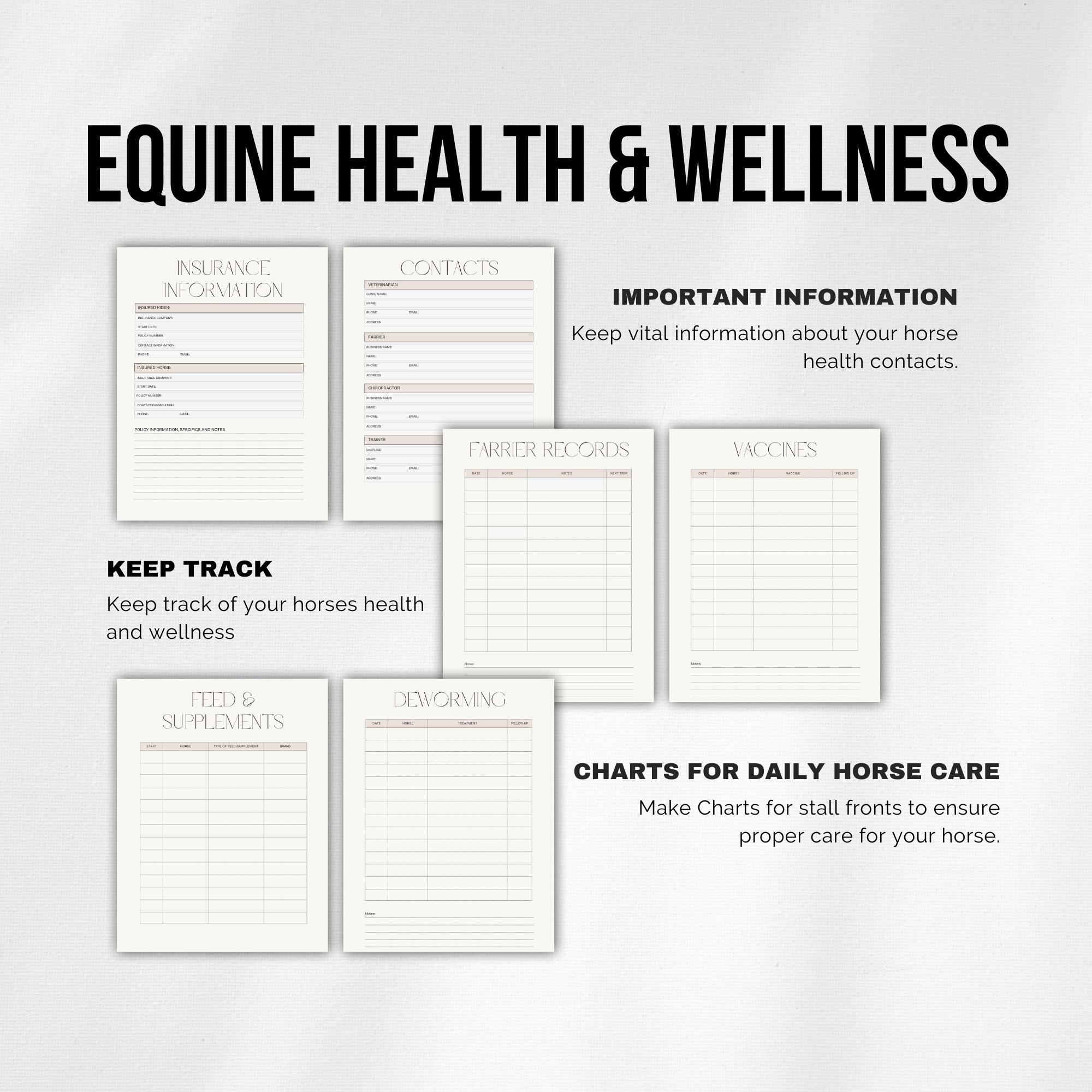 Horse Health Tracker Bundle. Equine Health and Wellness. Health Records ...
