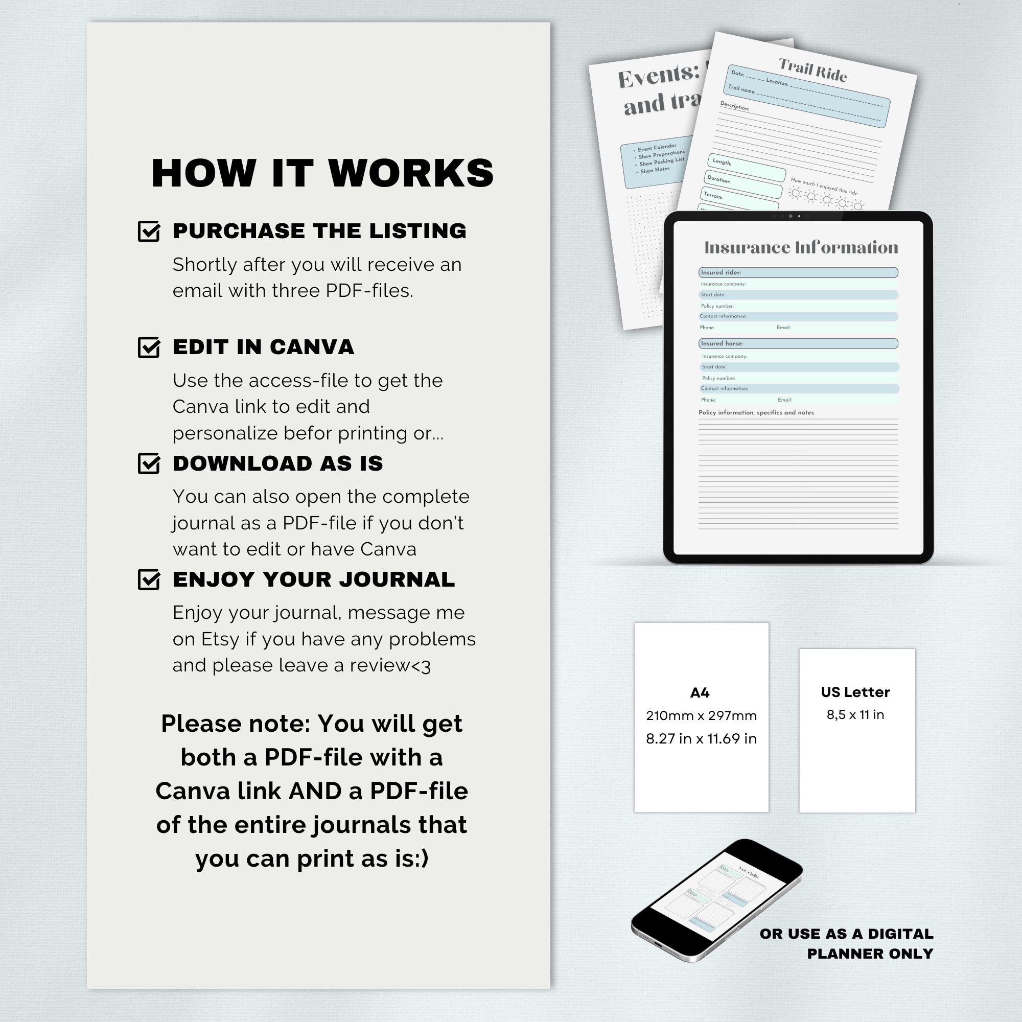 Equestrian Journal and Planner. Horse Training Log, Horse Health ...