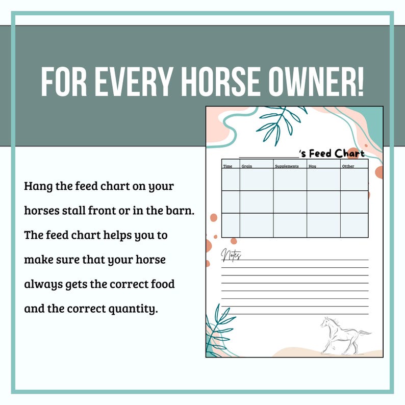 Horse Feeding Chart Schedule. Feed Chart Size A4 or A3. for Stall ...