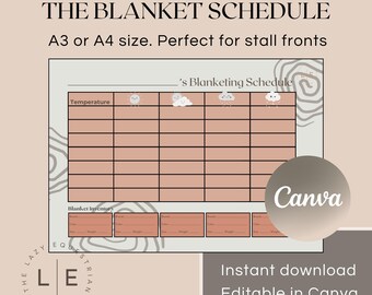 Horse Blanket Chart. A3 AND A4 Size. Stall Front Blanket Schedule ...