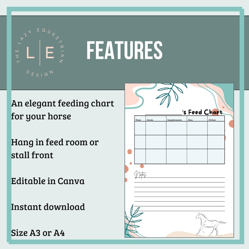 Horse Feed Chart Schedule: Equestrian Gift (canva Editable, Instant Download) - Etsy