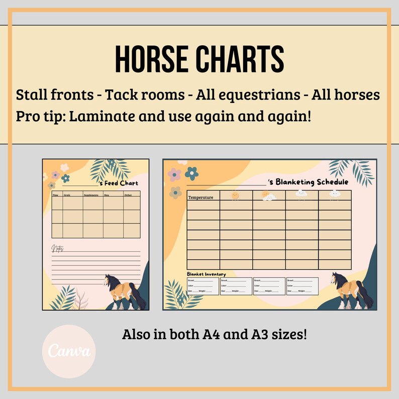 Horse Care Chart Bundle: Training, Feed & Blanket Schedules (PDF) - Etsy