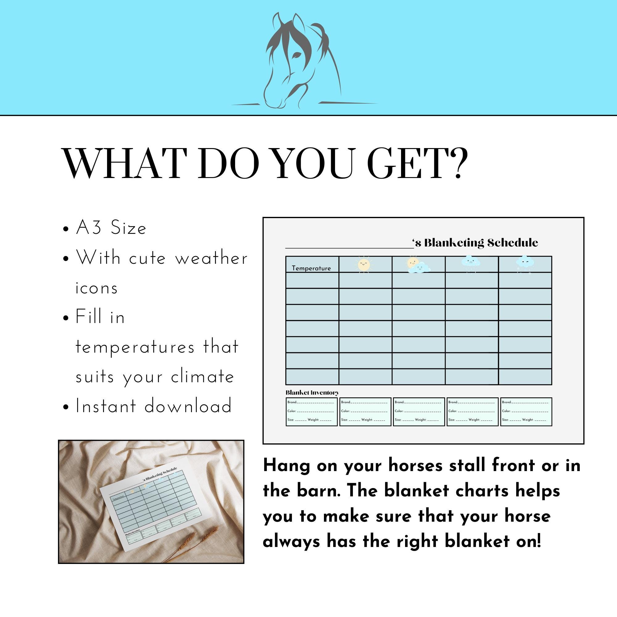 Horse Blanket Chart: Stall Front Schedule, A3 (canva Template, Instant ...