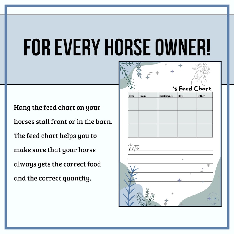 Horse Feeding Chart Schedule. Feed Chart Size A4 or A3. for Stall Fronts or Feed Room. Instant ...