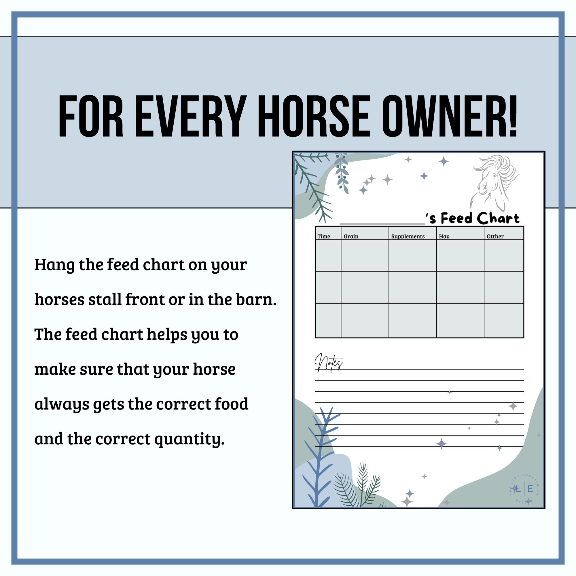 Horse Feeding Chart Schedule. Feed Chart Size A4 or A3. for Stall ...