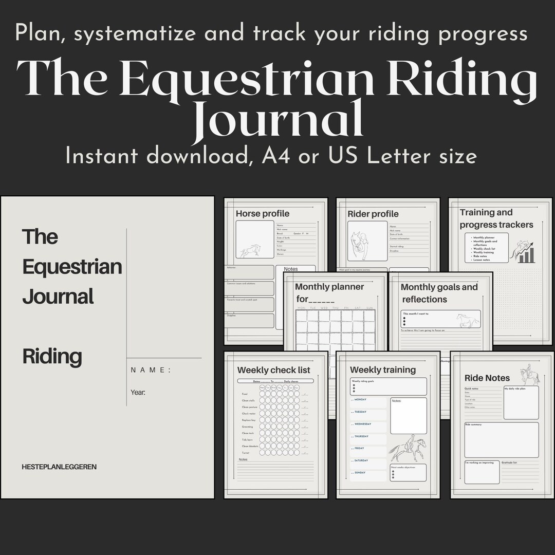 Equestrian Riding Journal Neutral Equine Planner Tracker Ride Notes ...