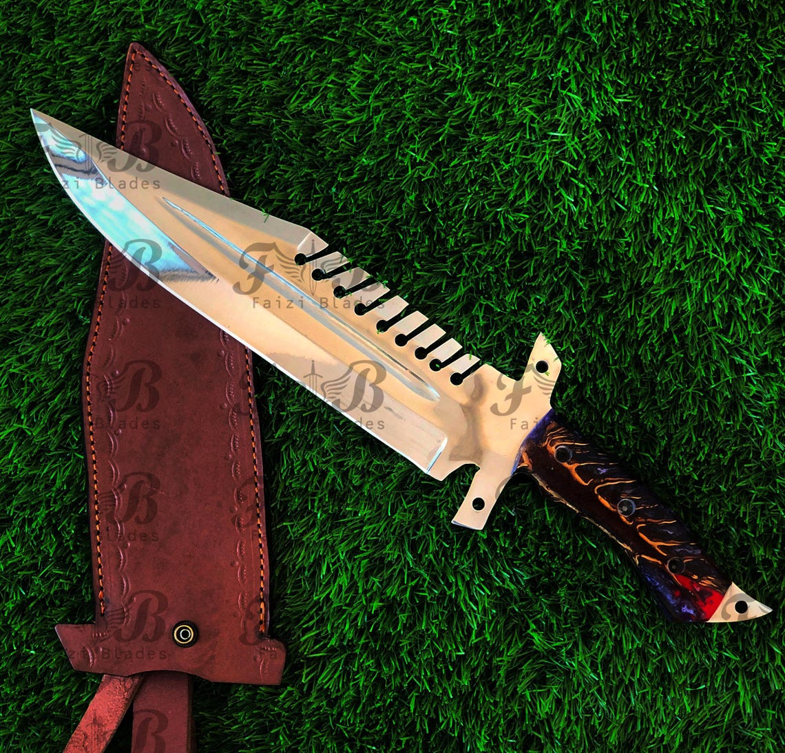 High Polished Rambo Knife With Cover of Cow Leather, Perfect Grip Knife ...