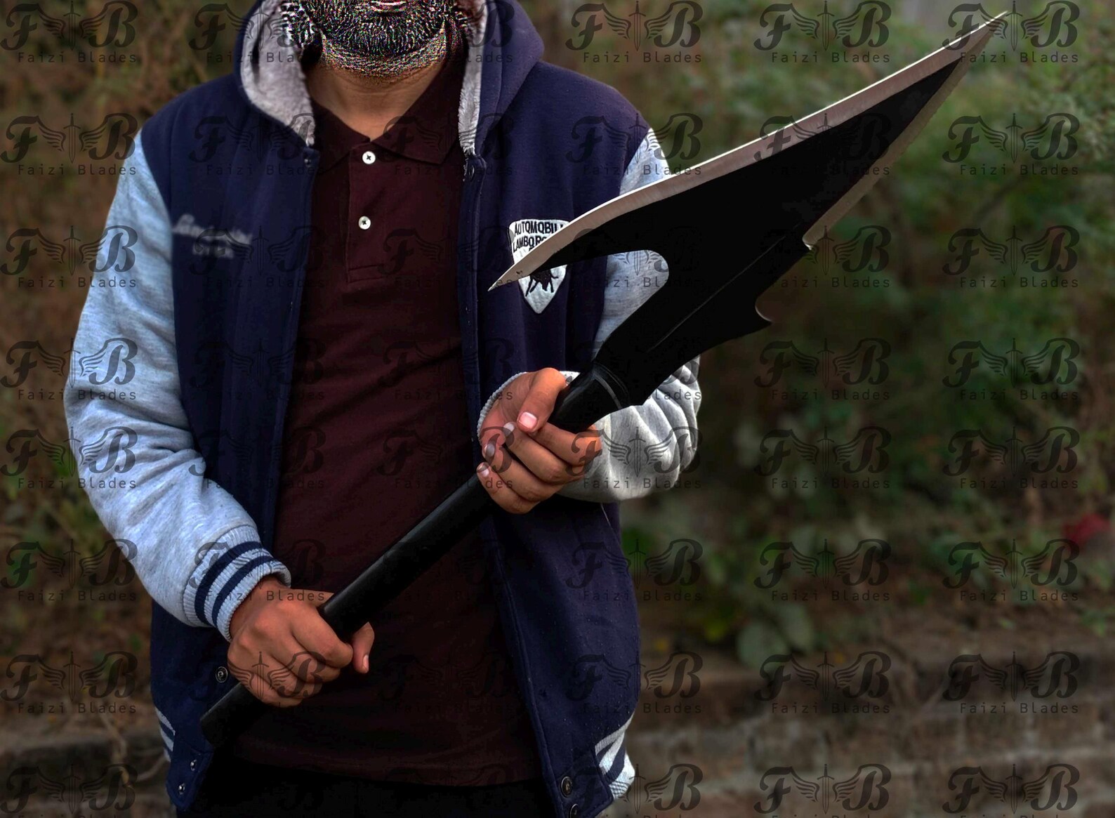 35" Inches Long Black Halberd D2 Steel Machete,easy Grip Handle With Cow Leather Sheath Perfect ...