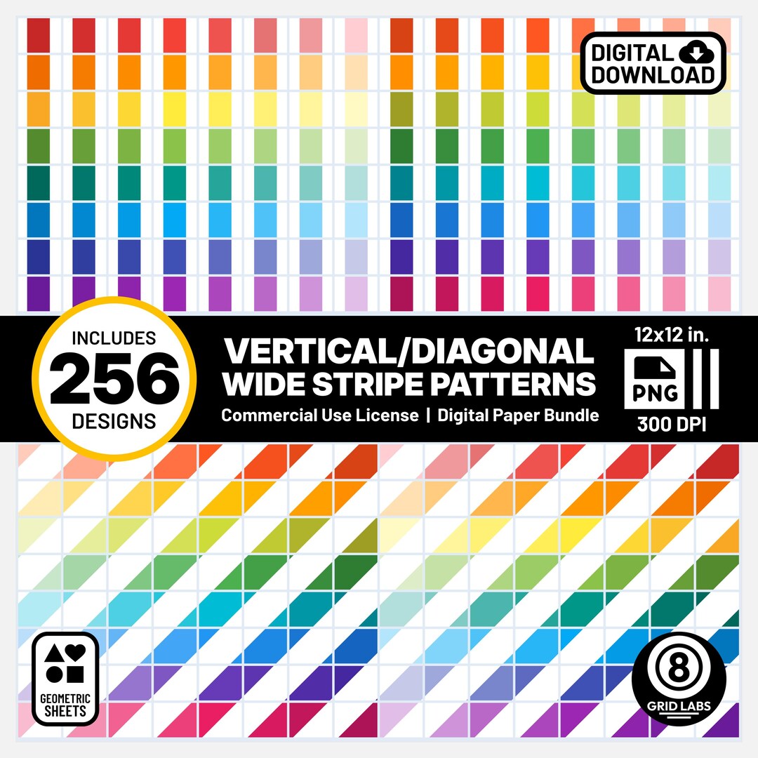 Neon Rainbow Stripes Digital Paper Pattern Bundle Colorful Variety Pack ...