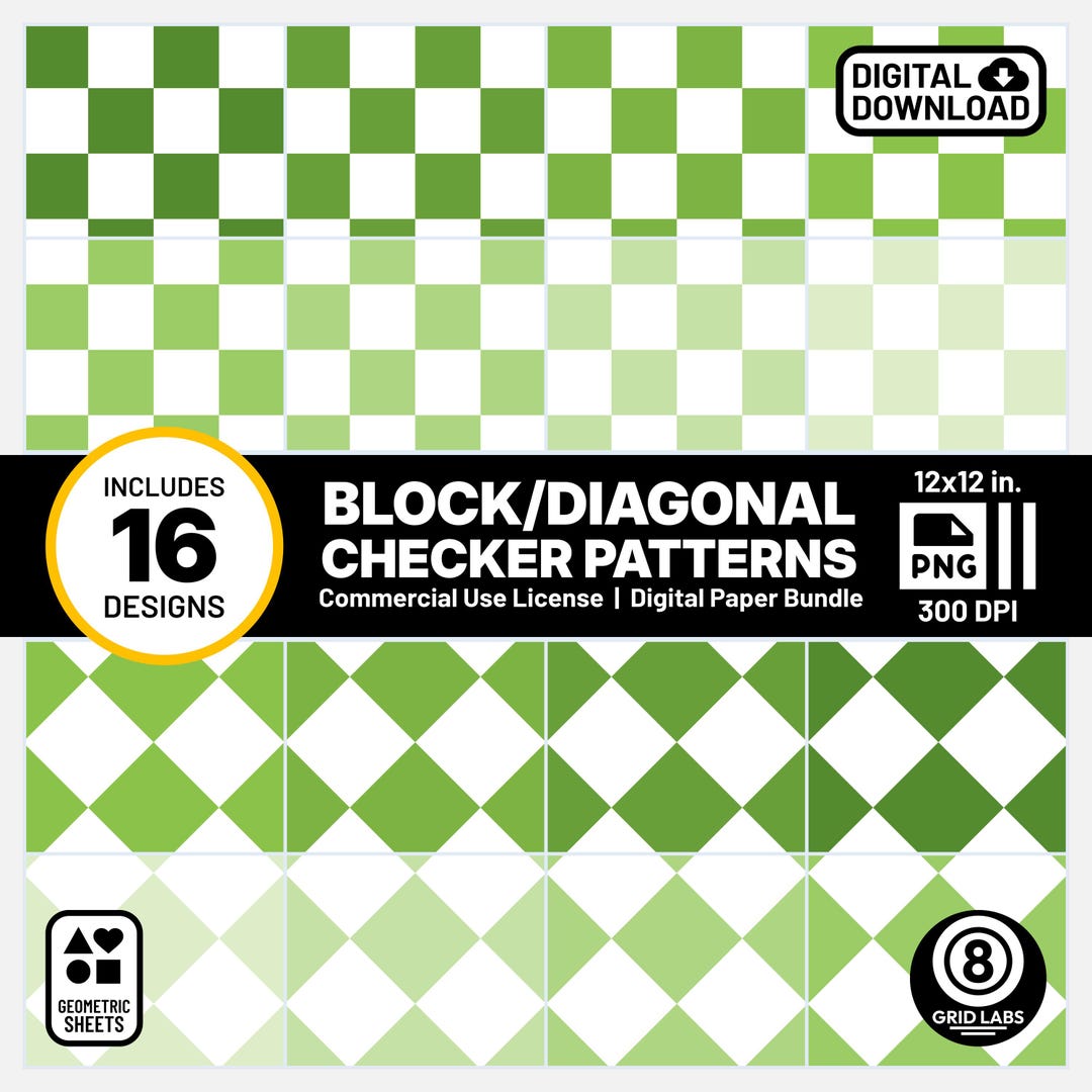 Bright Light Green Diagonal Checker Digital Papers 16 Pattern Pack ...