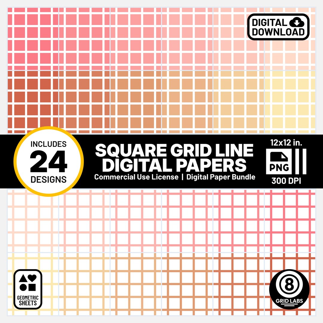 Peach Digital Paper Pack Seamless Square Grid Lines PNG Printable ...