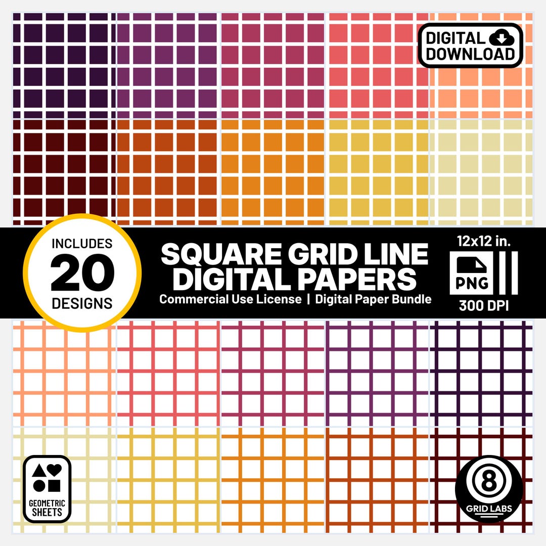 Summer Sunset Small Square Grid Lines Lattice Digital Papers Printable ...