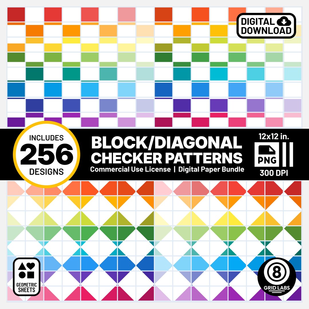 Neon Rainbow Checkered Pattern Digital Paper Pack Print Palette 5HELO ...