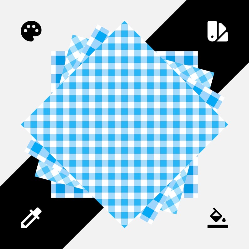 Light Blue Gingham Digital Paper Pattern Pack Bright White Background ...