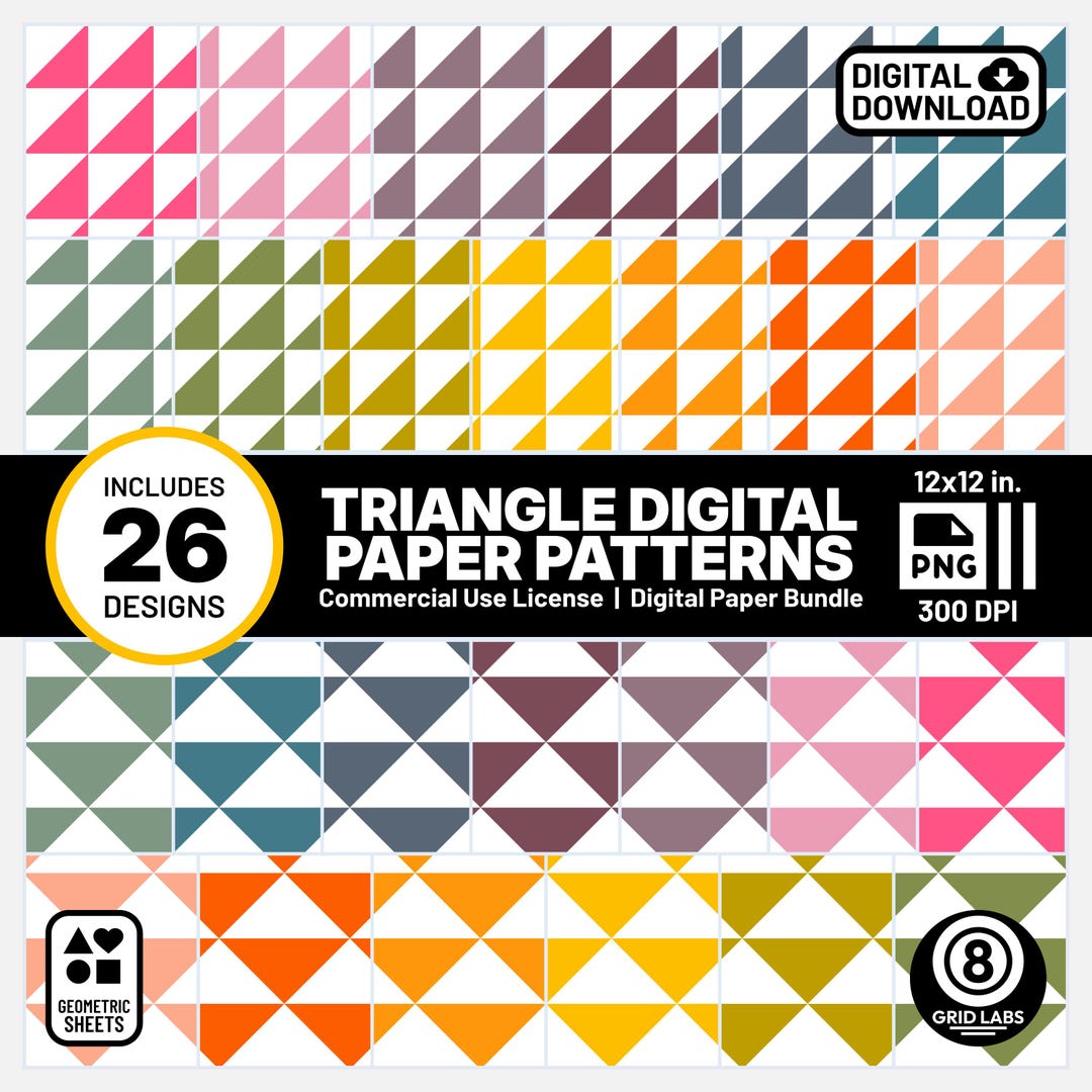 Retro Rainbow Triangle Patterns Digital Papers Seamless Scrapbook ...