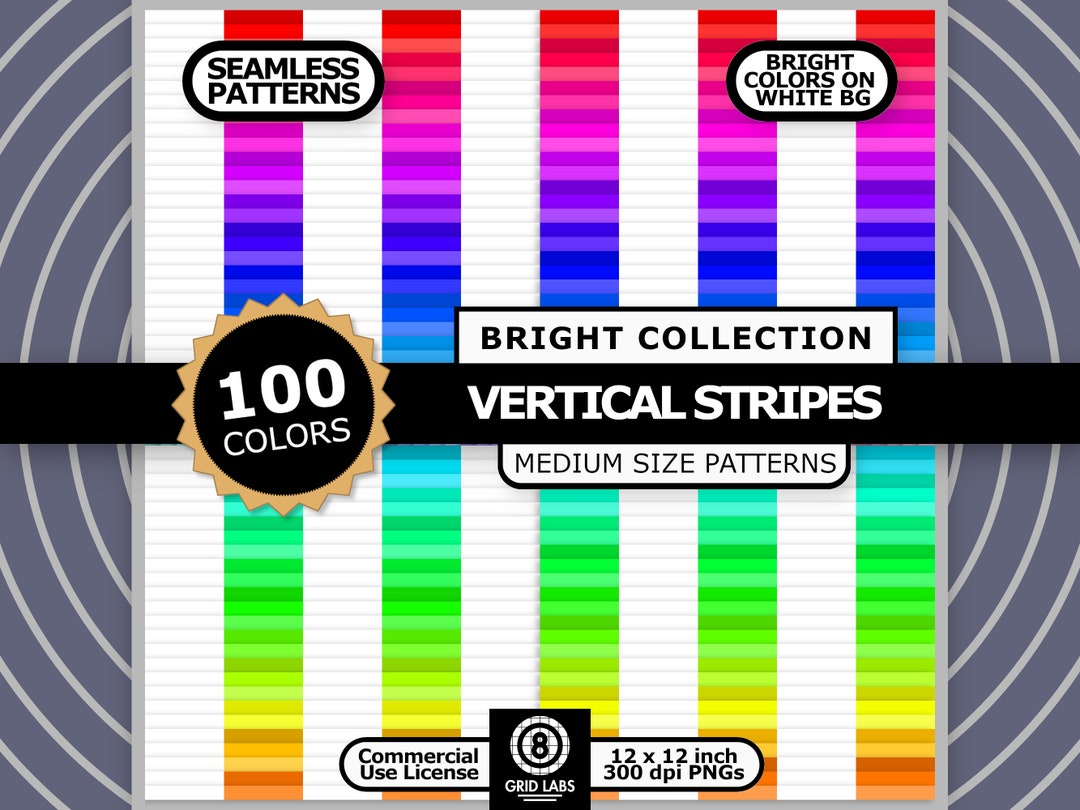 Bright Rainbow Medium Vertical Stripes Digital Paper 100 Pack Bundle ...