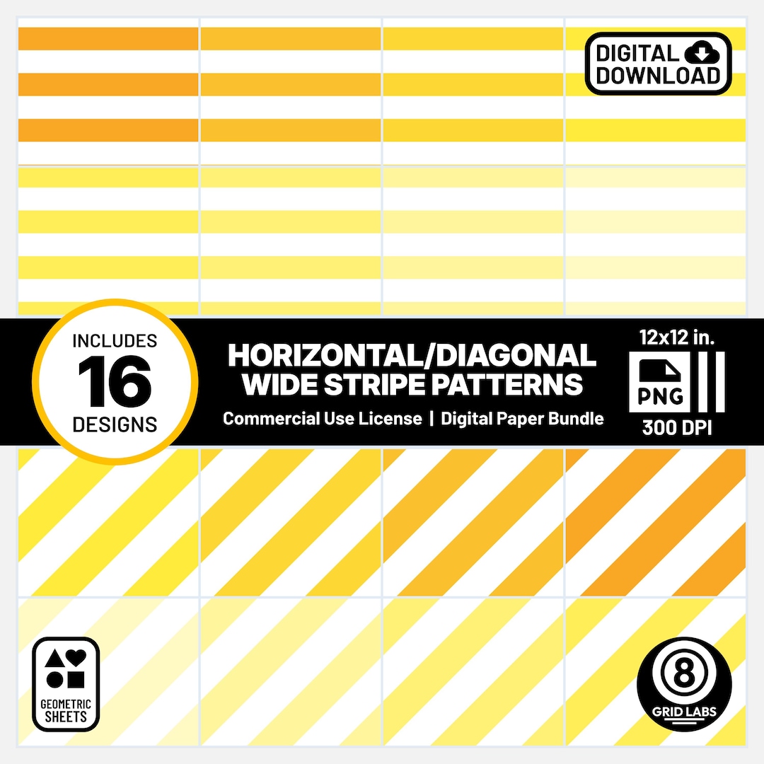 Yellow Stripe Digital Paper Pattern Seamless PNG Bundle Bright White ...
