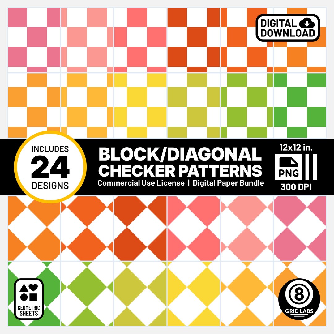 Citrus Checker Digital Papers Seamless Square Lemon Lime Fruit ...