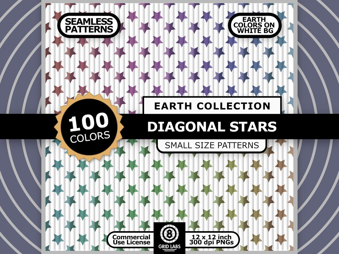 Earth Rainbow Small Diagonal Stars White Background Seamless Pattern 100 Digital Paper Pack ...