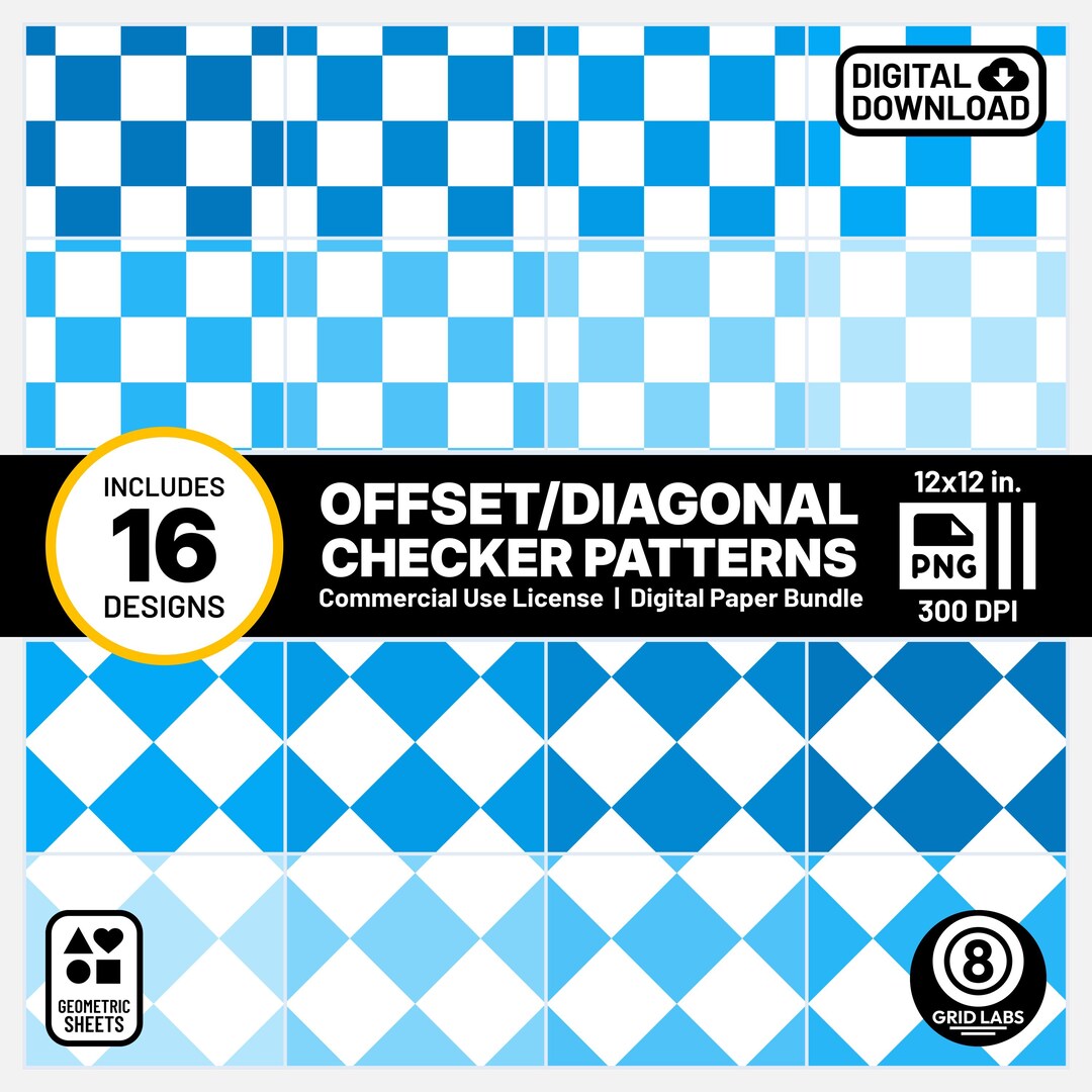 Bright Light Blue Diagonal Checker Pattern Digital Papers 16 Pack ...