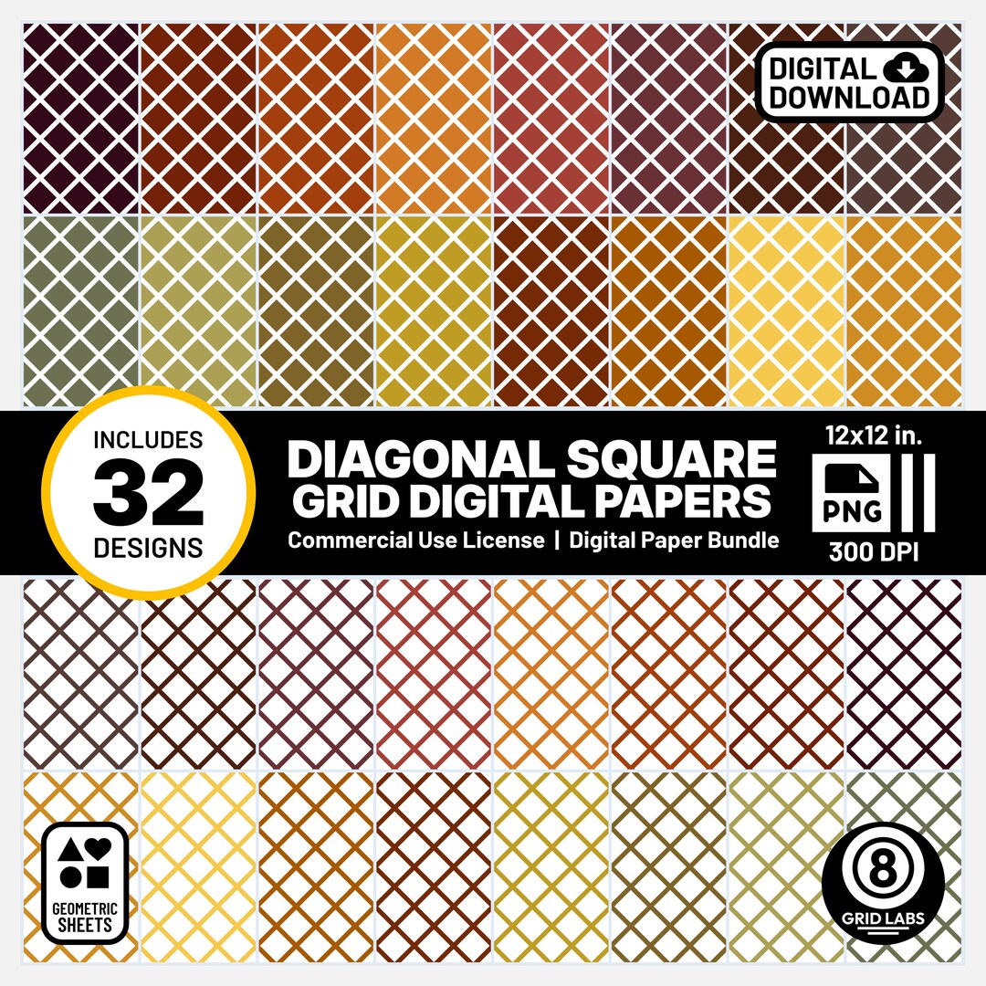 Fall Small Diagonal Grid Line Digital Papers 26 Seamless Square Autumn ...