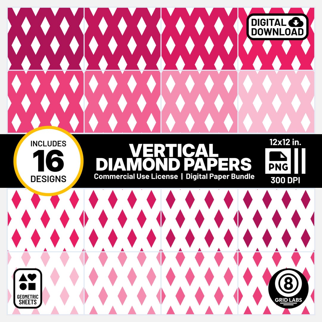 Bright Pink Diamond Pattern 16 Geometric Digital Paper Pack Jewel ...