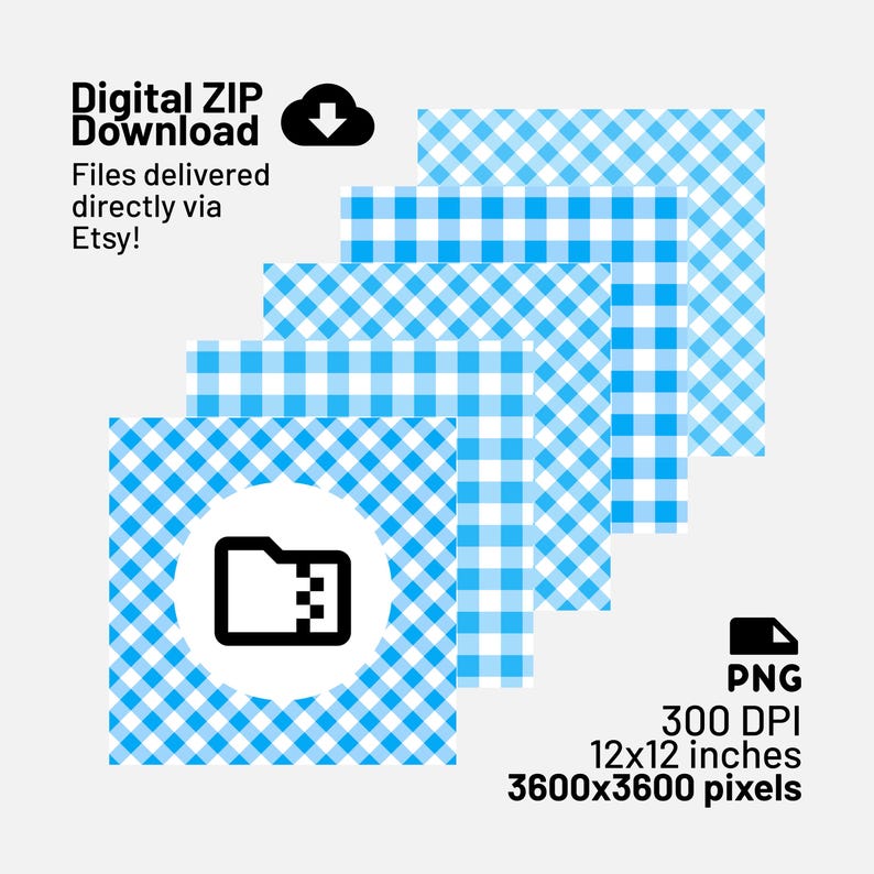 Light Blue Gingham Digital Paper Pattern Pack Bright White Background ...