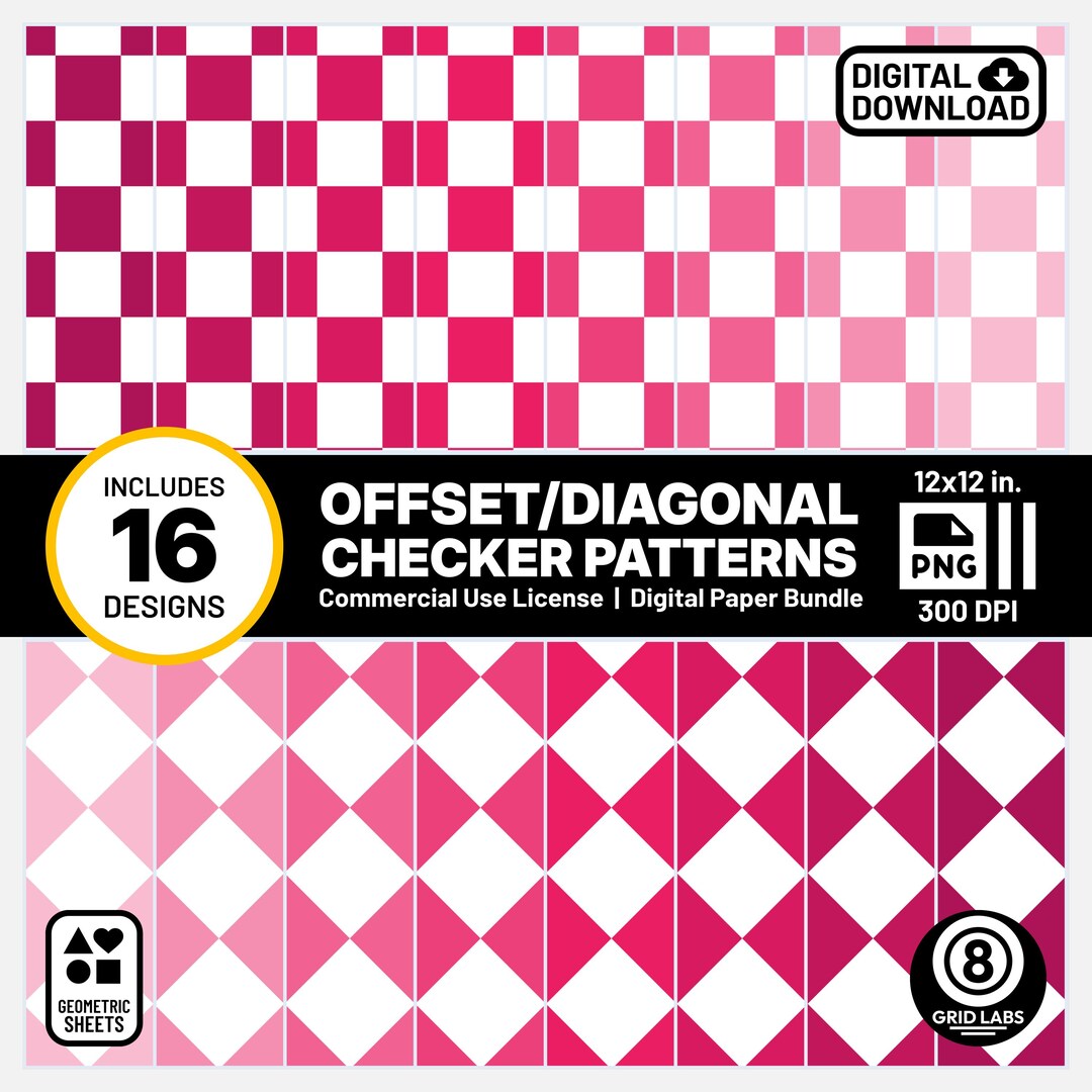Pink Checker Digital Paper Pack Seamless Patterns Commercial Use ...