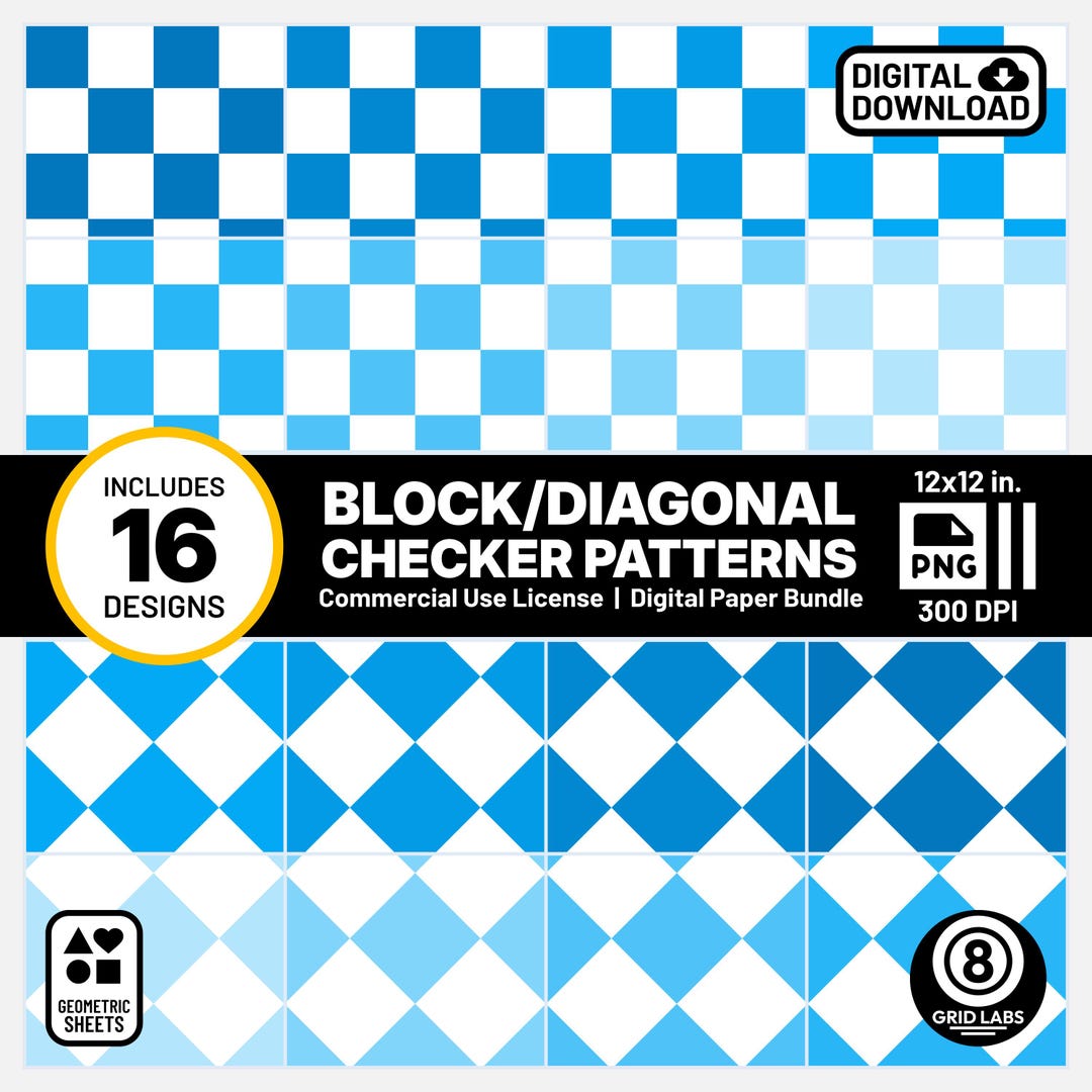 Light Blue Checker Geometric Digital Paper Pack Bright Palette 8N4H ...