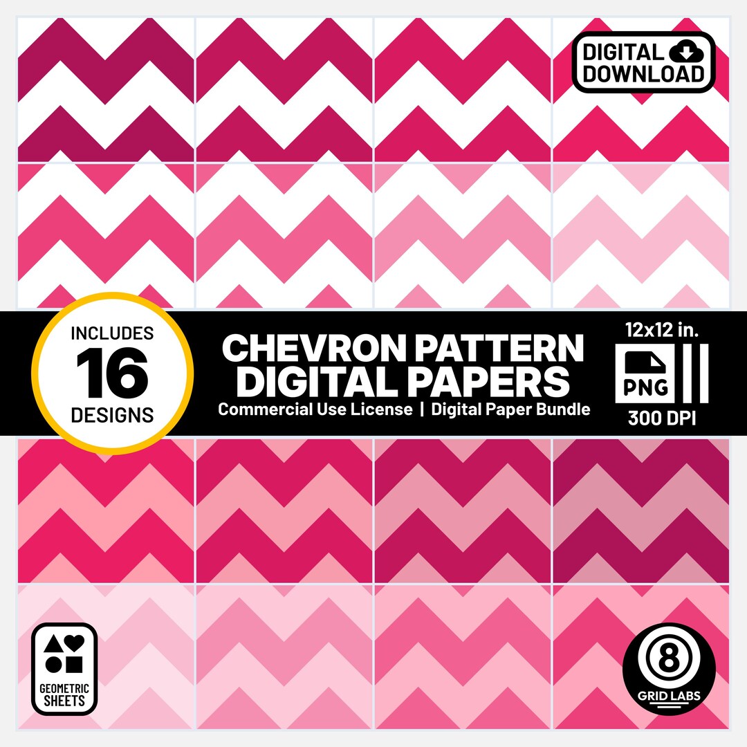 Bright Pink Chevrons Pattern Geometric Digital Paper Pack Palette KPA3 ...