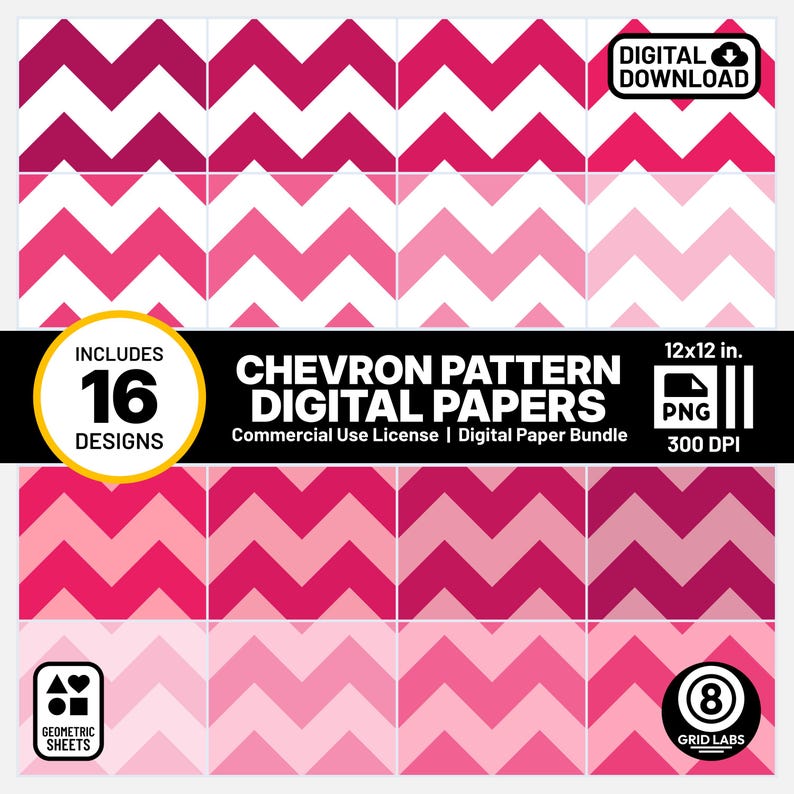 Bright Pink Chevrons Pattern Geometric Digital Paper Pack Palette KPA3 ...