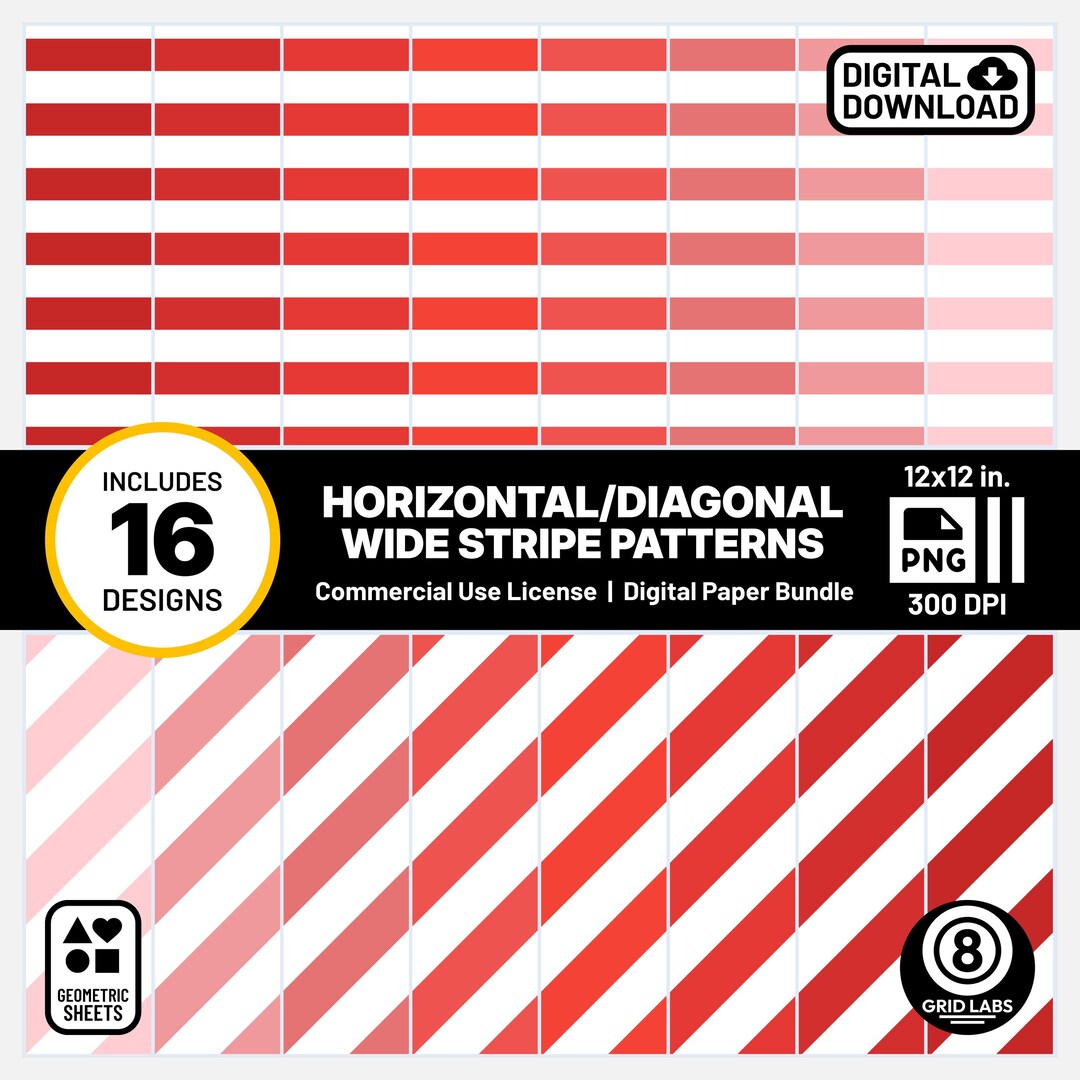 Bright Red Stripe Digital Paper Pack White Background Diagonal Seamless ...