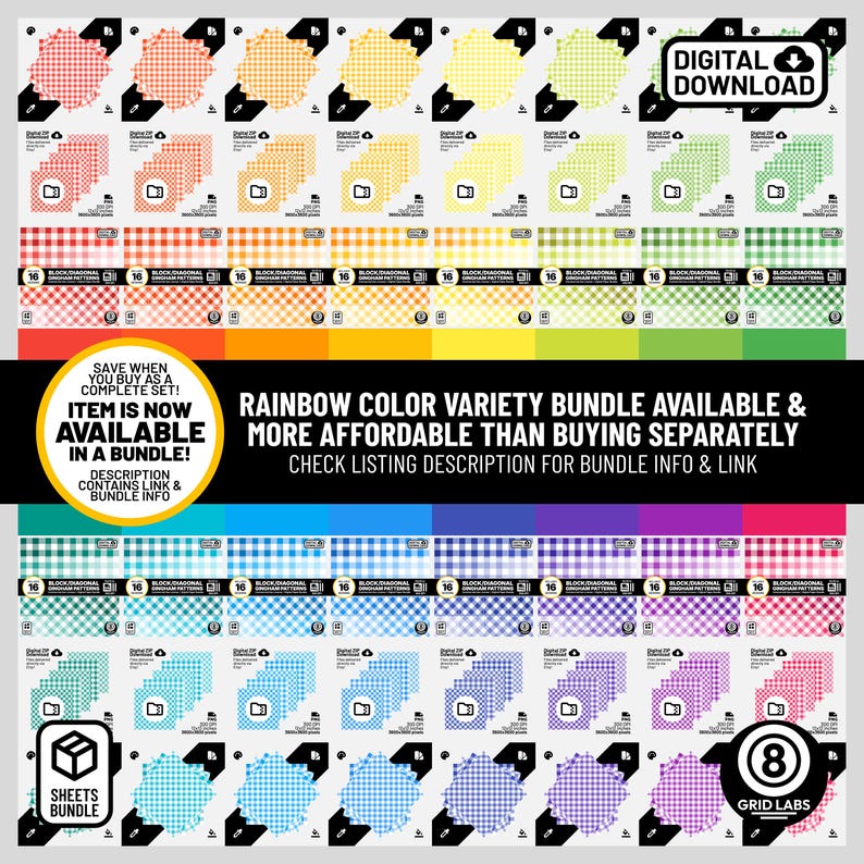 Bright Pink Gingham Variety Pack Digital Papers 16 Shade and Tint ...