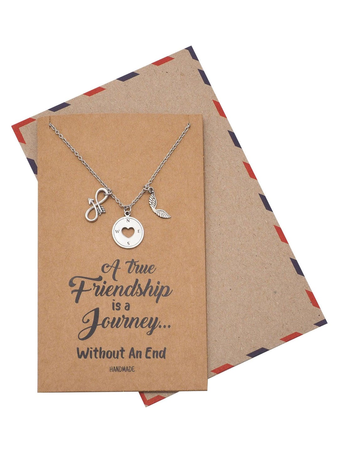 Lena Friendship Necklace With Infinity Arrow, Compass and Wings Pendant ...