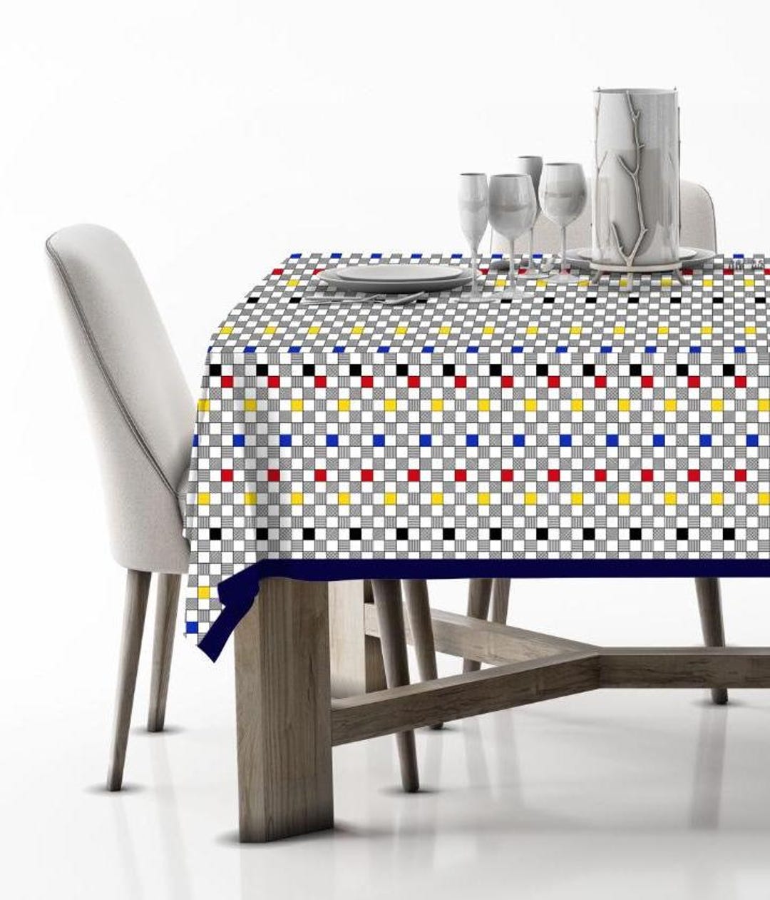 Tablecloth sicilian Squares With Blue Border Handcrafted in Sicily by ...