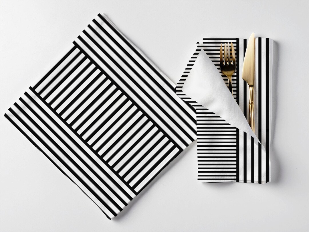 Napkins Bauhaus Black and White Stripes Handcrafted in Sicily ...