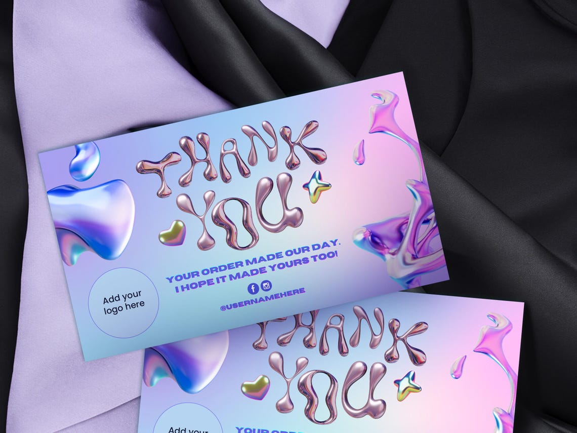 Y2K Hologram Rainbow Aesthetic Thank You Card Clothing Shop Streetwear ...