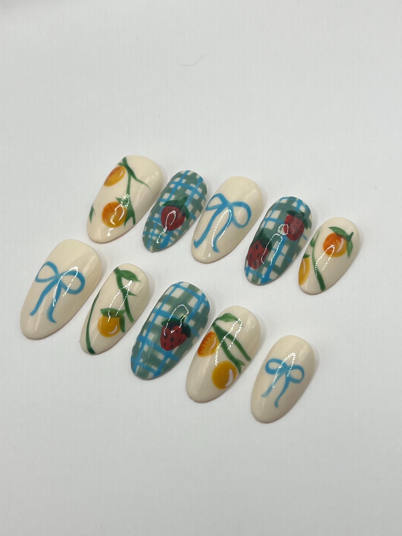 Picnic Nails, Hand Painted Fruit and Plaid Designs, High Quality and ...