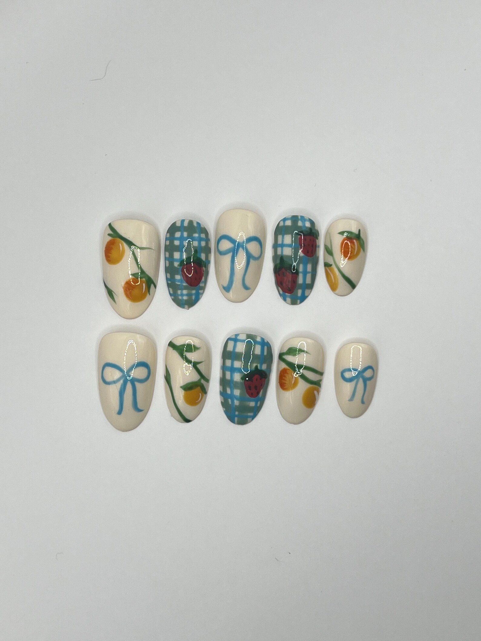 Picnic Nails, Hand Painted Fruit and Plaid Designs, High Quality and ...