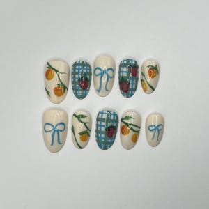 Picnic Nails, Hand Painted Fruit and Plaid Designs, High Quality and ...