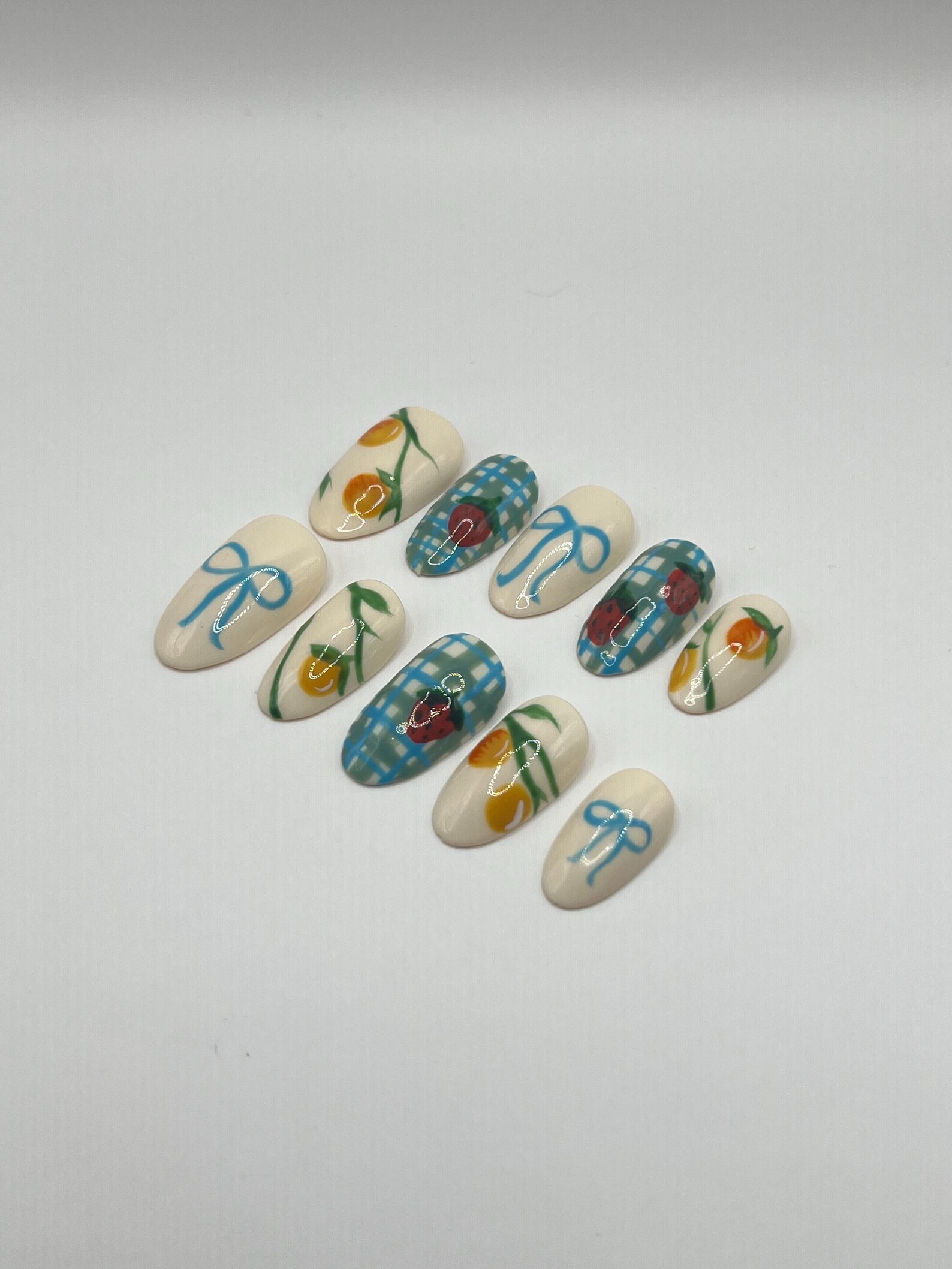 Picnic Nails, Hand Painted Fruit and Plaid Designs, High Quality and ...