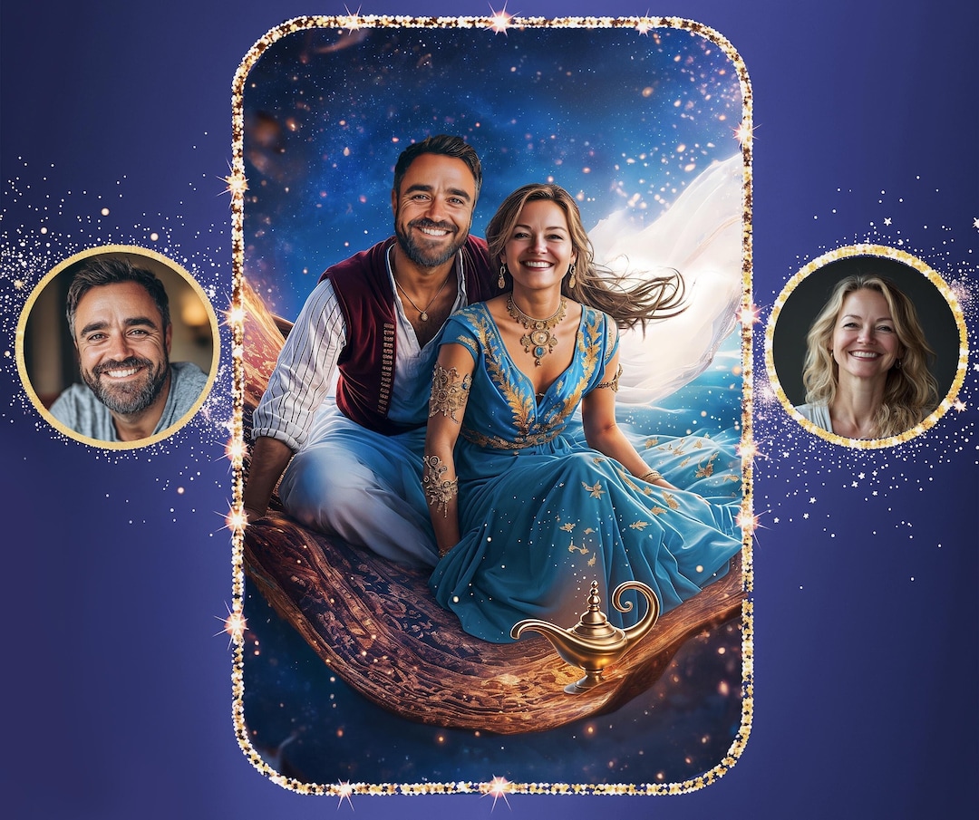 Custom Aladdin and Jasmine, Couple Portrait - Valentine’s Day Gift for ...