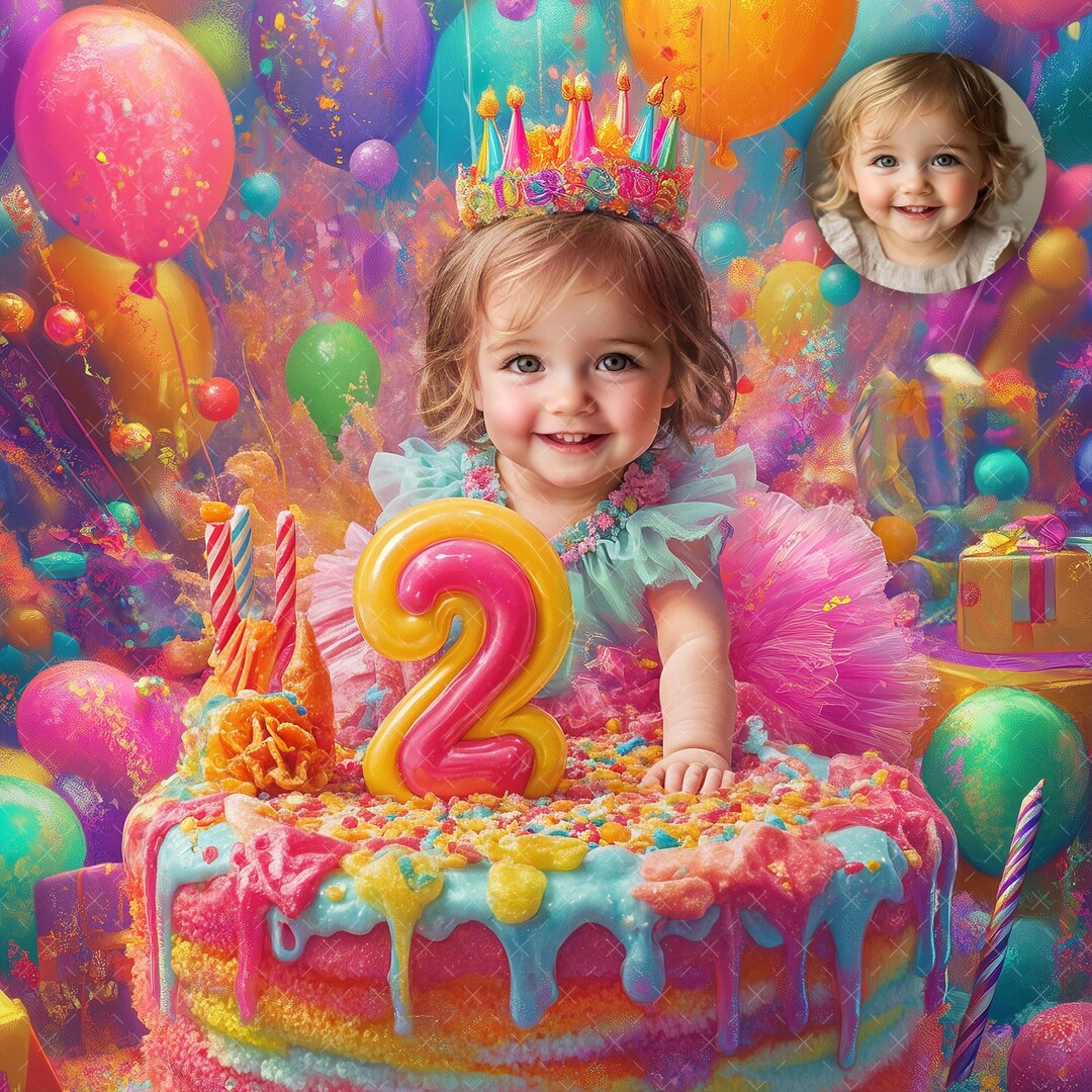 Custom 2 Year Old Baby Girl Portrait With Birthday Cake - 2 Year Old ...