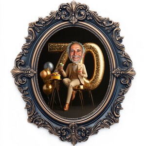 Custom 70th Birthday High-style Caricature Portrait - 70 Year Old Man ...