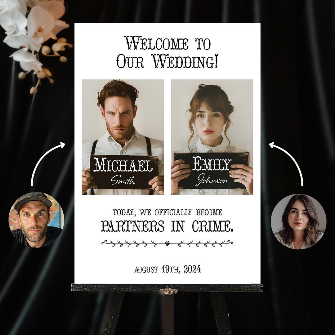 Custom Funny Wedding Mugshot Sign Bride & Groom Wanted Poster Partners ...